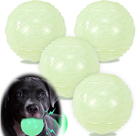 4-Pack 2.5” Glow in The Dark Squeaky Dog Balls, Durable Glowing Bouncy ...