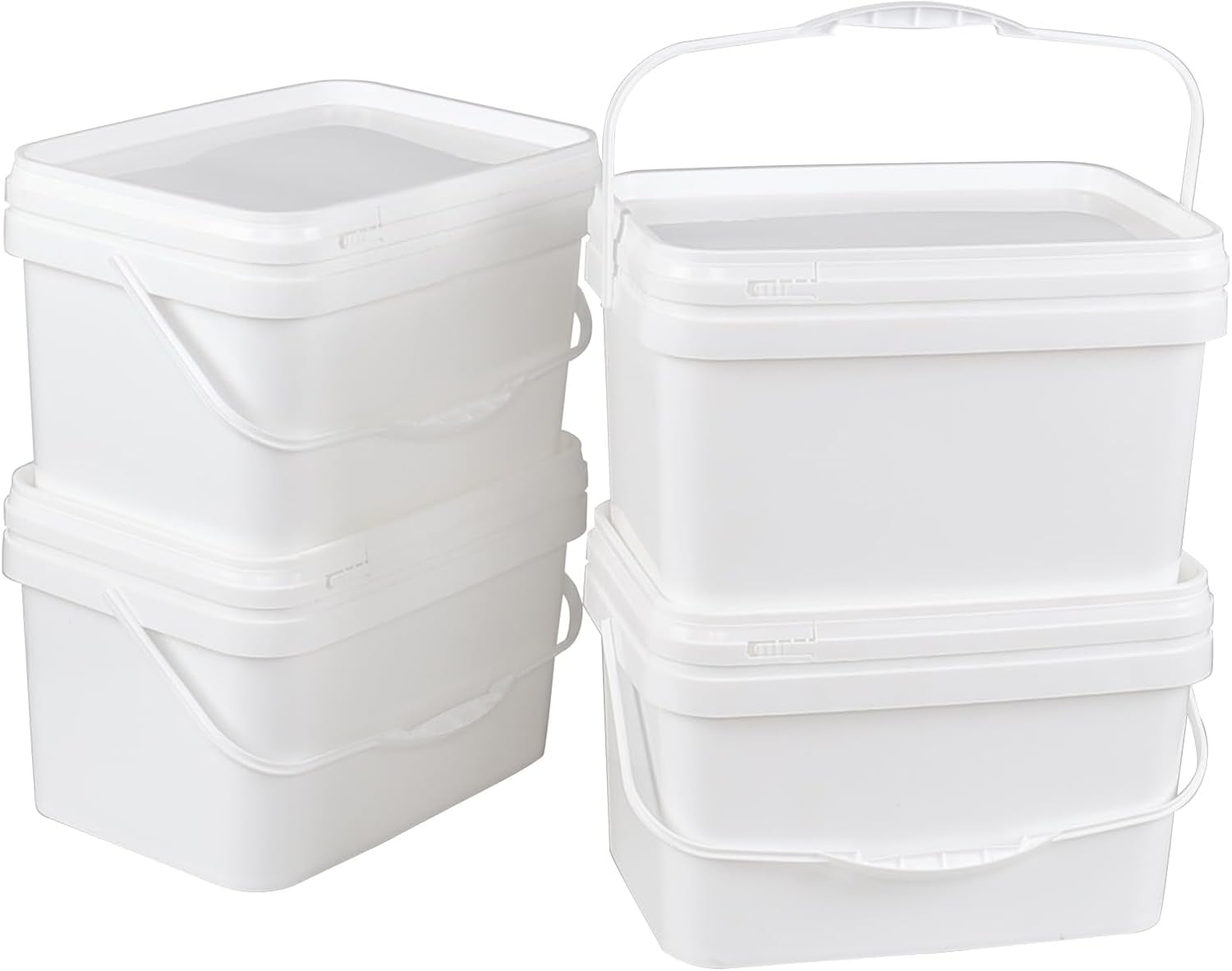 4 Pack 2.6 Gallon Small Buckets with Handle, Rectangular Food Grade Pail with Lid, White ...