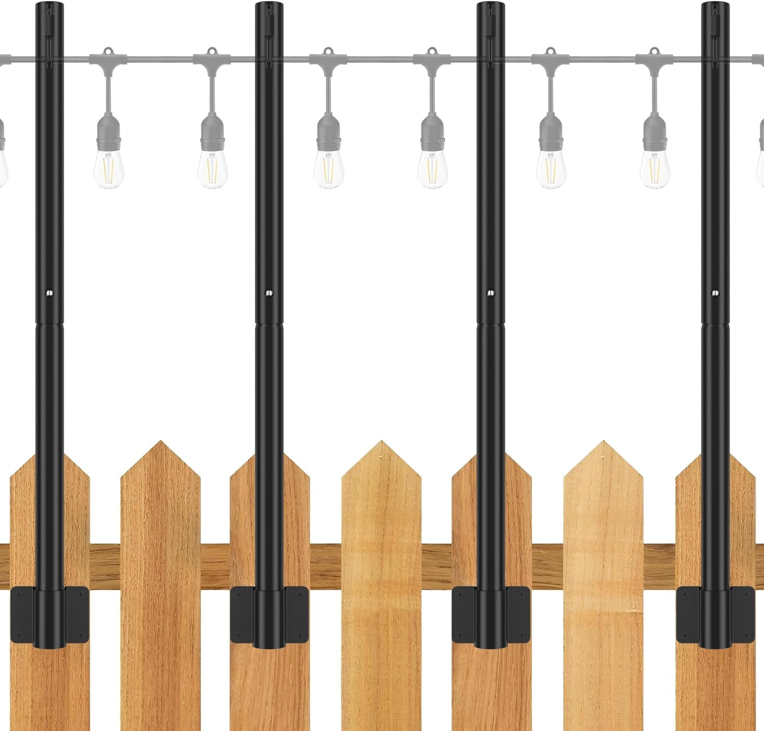 4 Pack 2.8 FT String Light Poles, Suspension Outdoor Fence Post Lights ...