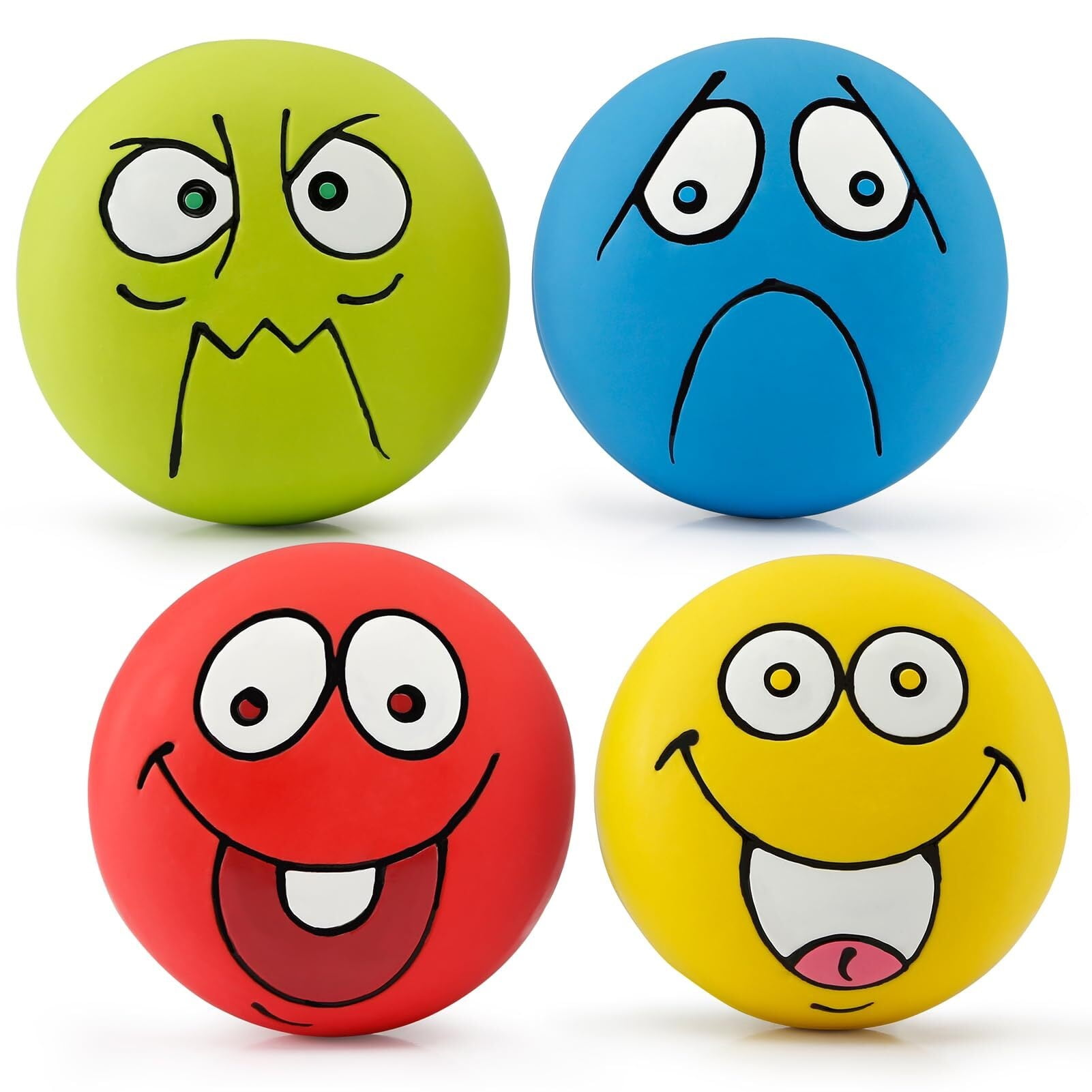 4 Pack 2.8" Smiley Face Squeaky Dog Toys Soft Dog Balls Latex Rubber ...