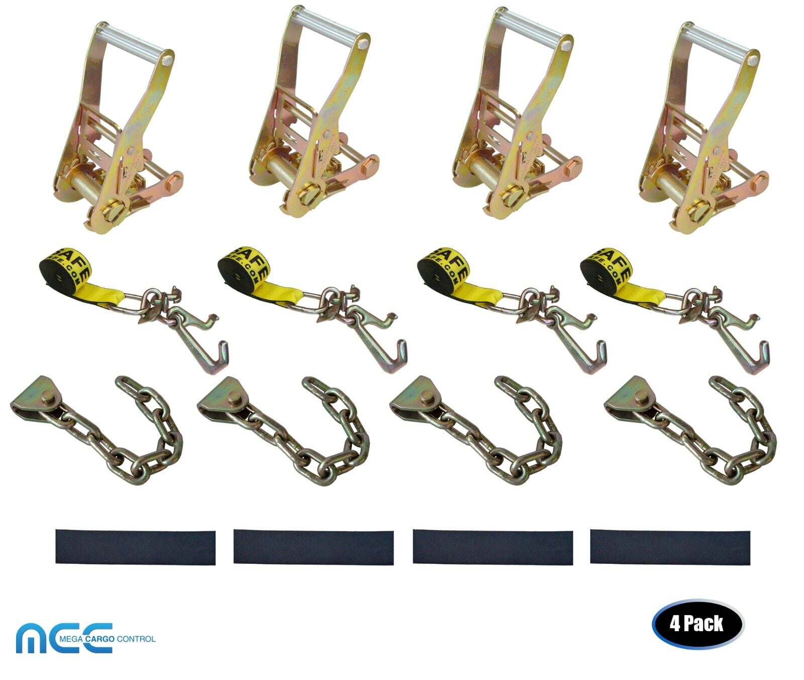 4 Pack 2" Chain Ratchet Strap w/RTJ Hook Tie Down Roll Back Tow Truck ...