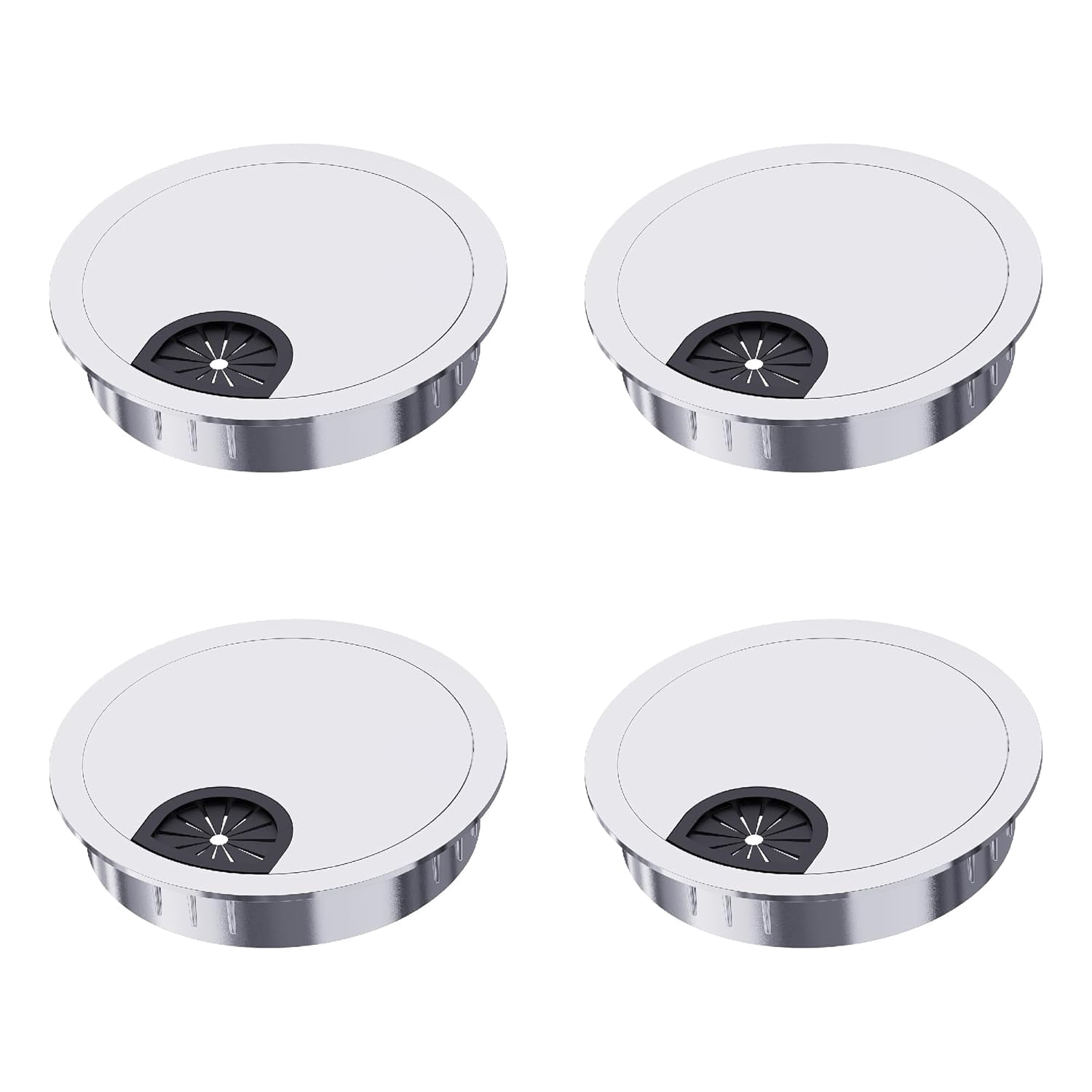 4-Pack 2-Inch (50mm) Metal Desk Grommets - Bright Silver Zinc Alloy ...