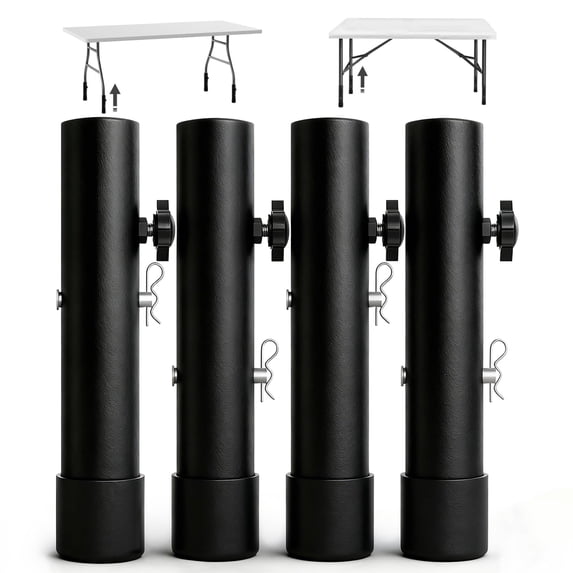 4 Pack - 2 Level Height Adjustable Black Metal Table Leg Extenders With ...