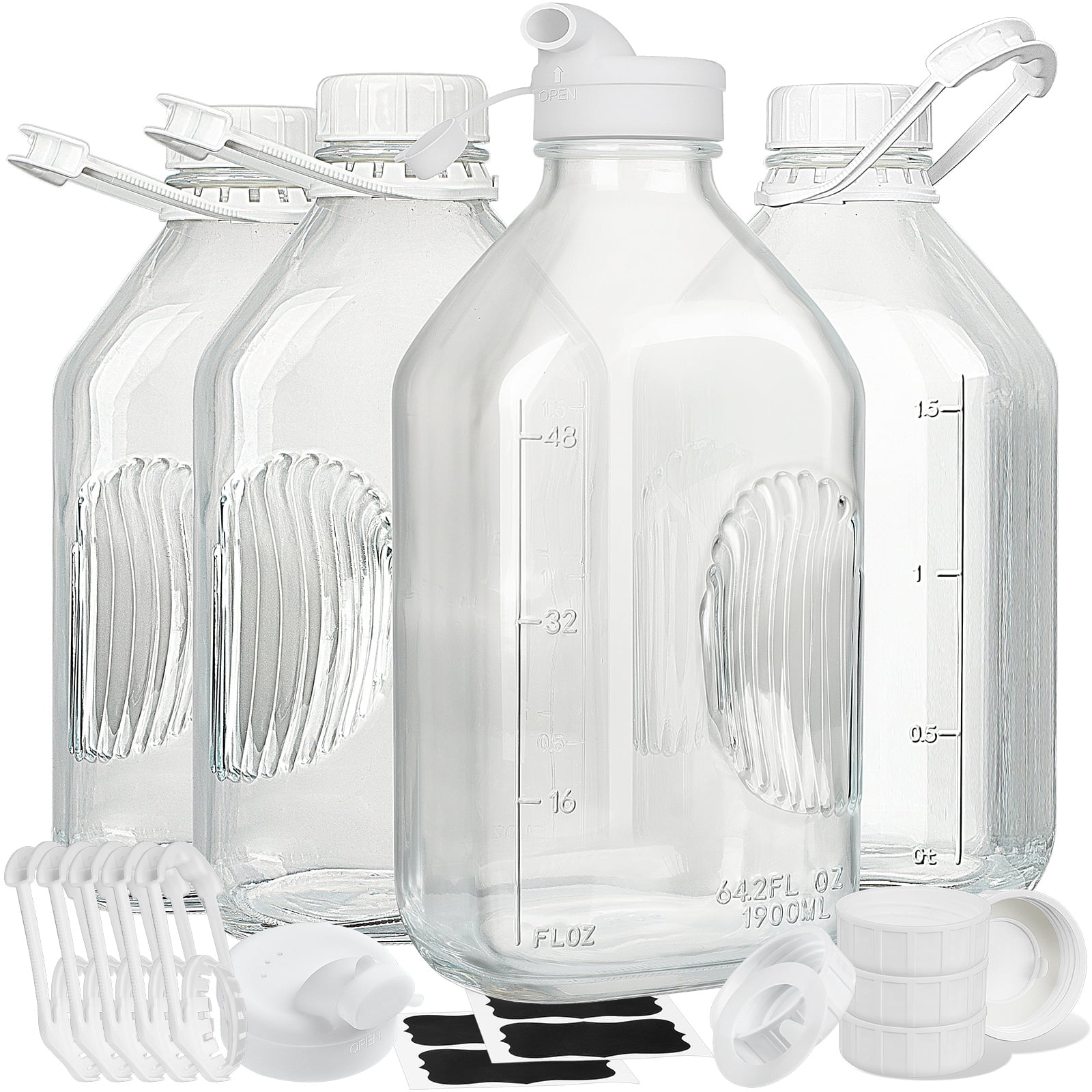 Syntic Glass Jars Milk Bottles With Handle, Lid and Pour Spouts 64 oz ...
