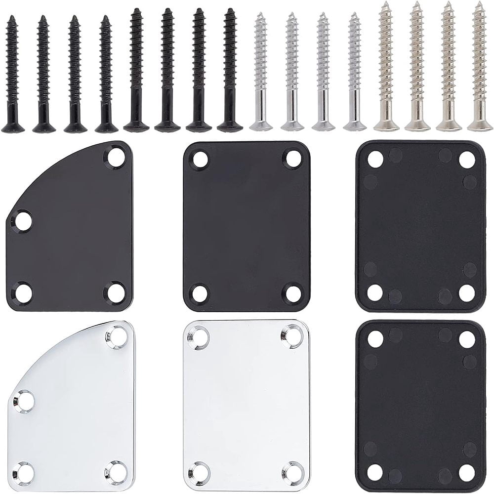 4 Pack 2 Styles Metal Guitar Neck Plate Rectangle Guitar Neck Plate ...