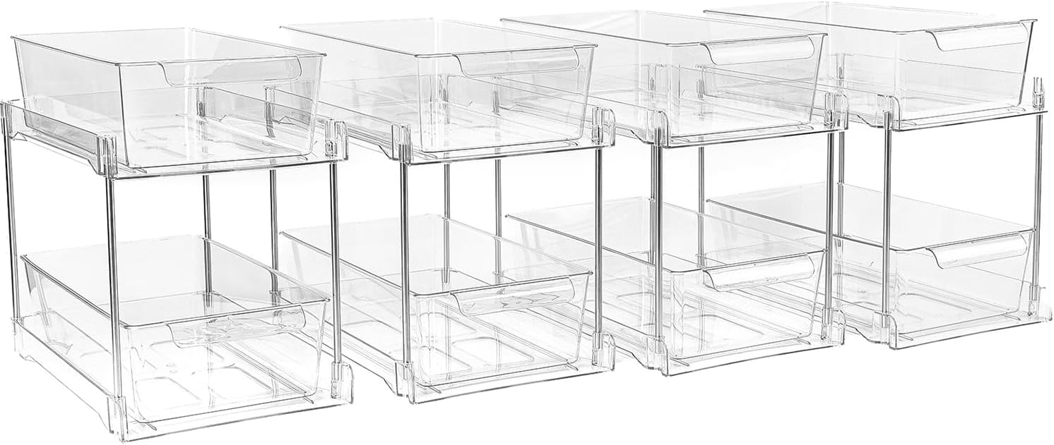 4 Pack 2-Tier Bathroom Under Sink Organizers and Storage - Clear ...