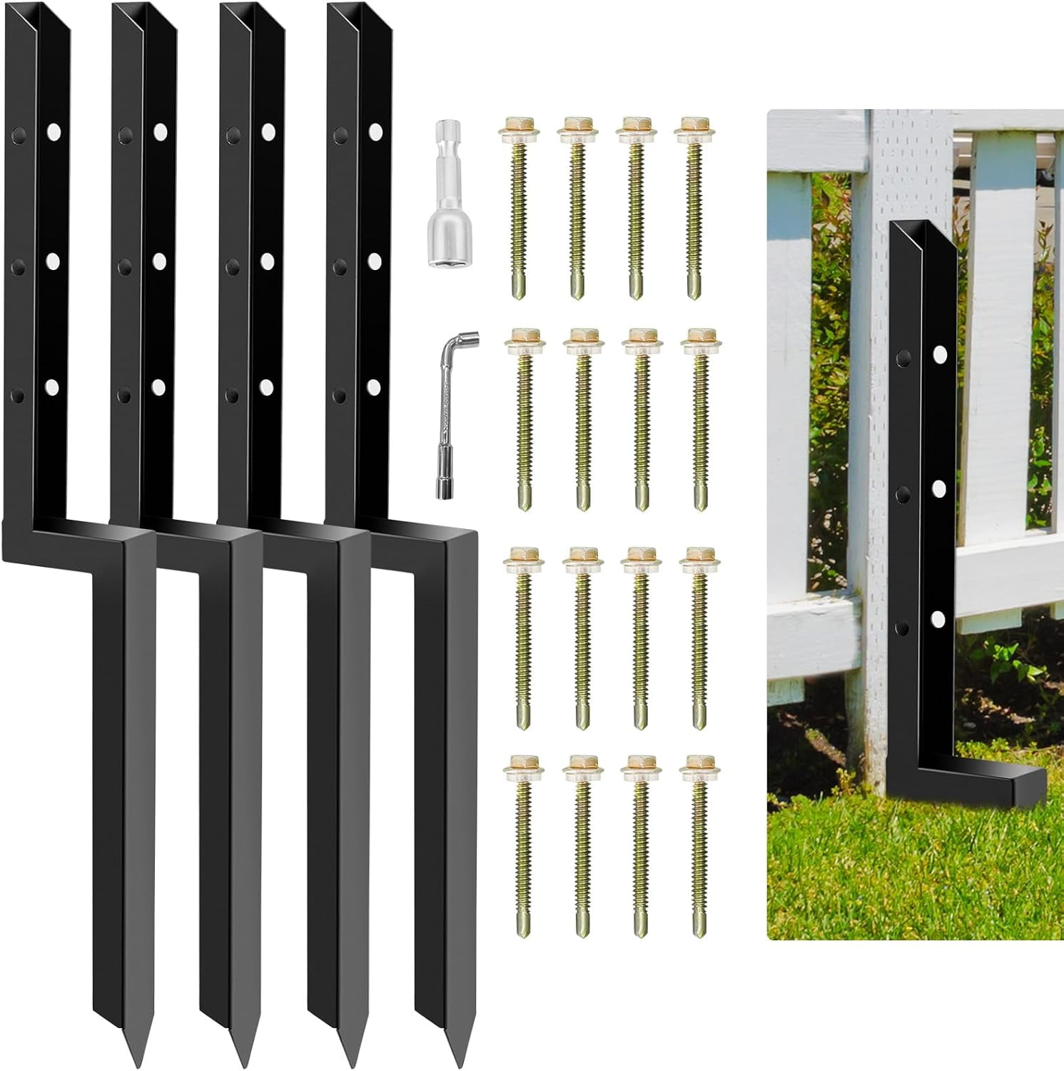 4-Pack 2" Width Fence Post Repair Kit, 34in Total Length Ground Spike ...
