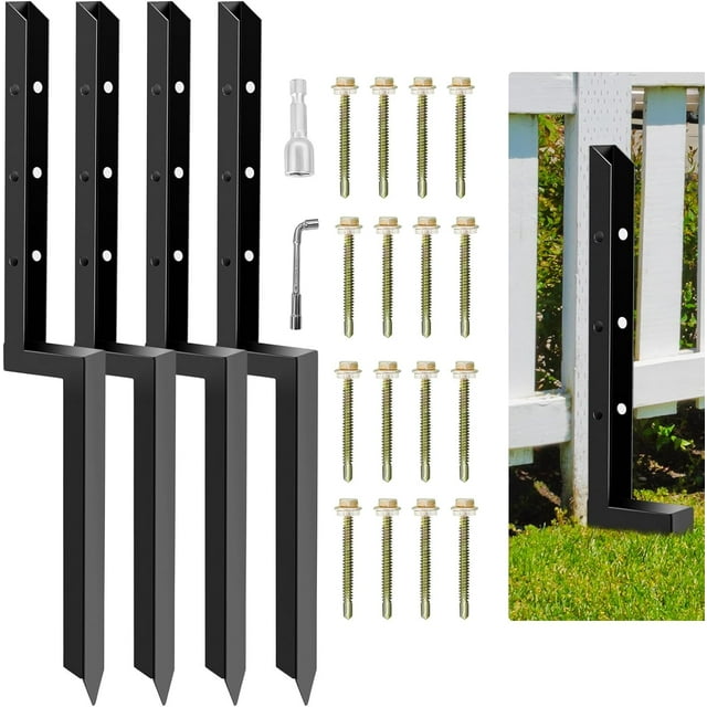 4-Pack 2" Width Fence Post Repair Kit, 34in Total Length Ground Spike ...
