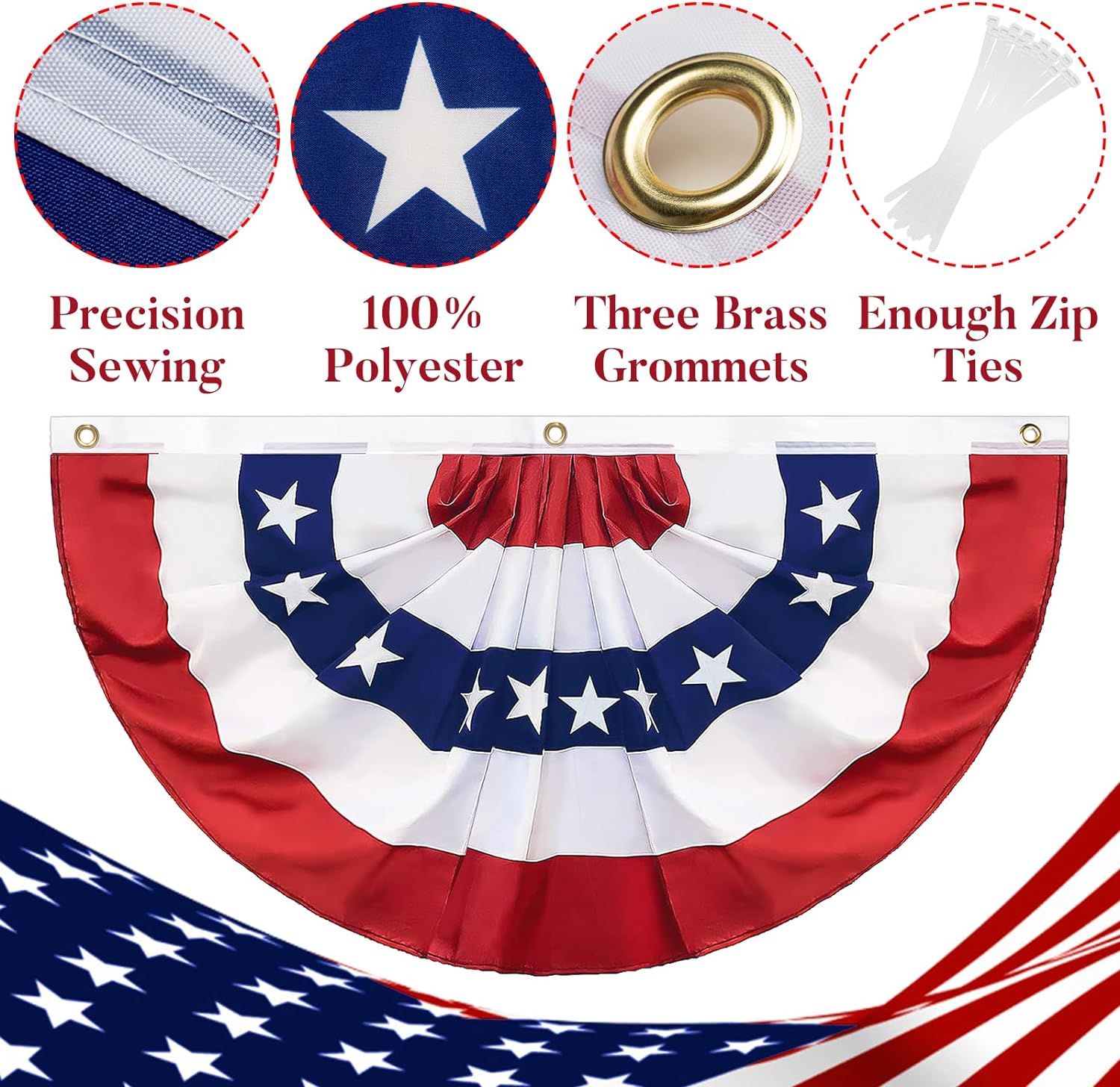 4 Pack 2 X 4FT American Flags Bunting, USA Pleated Fan Flag with Zip ...