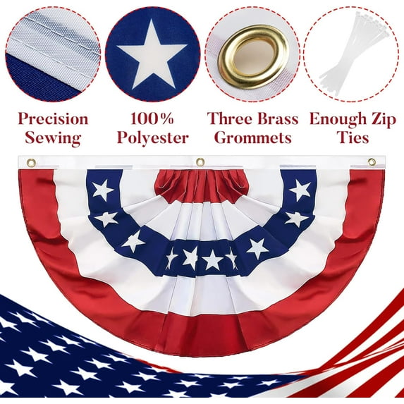 4 Pack 2 X 4FT American Flags Bunting, USA Pleated Fan Flag with Zip ...
