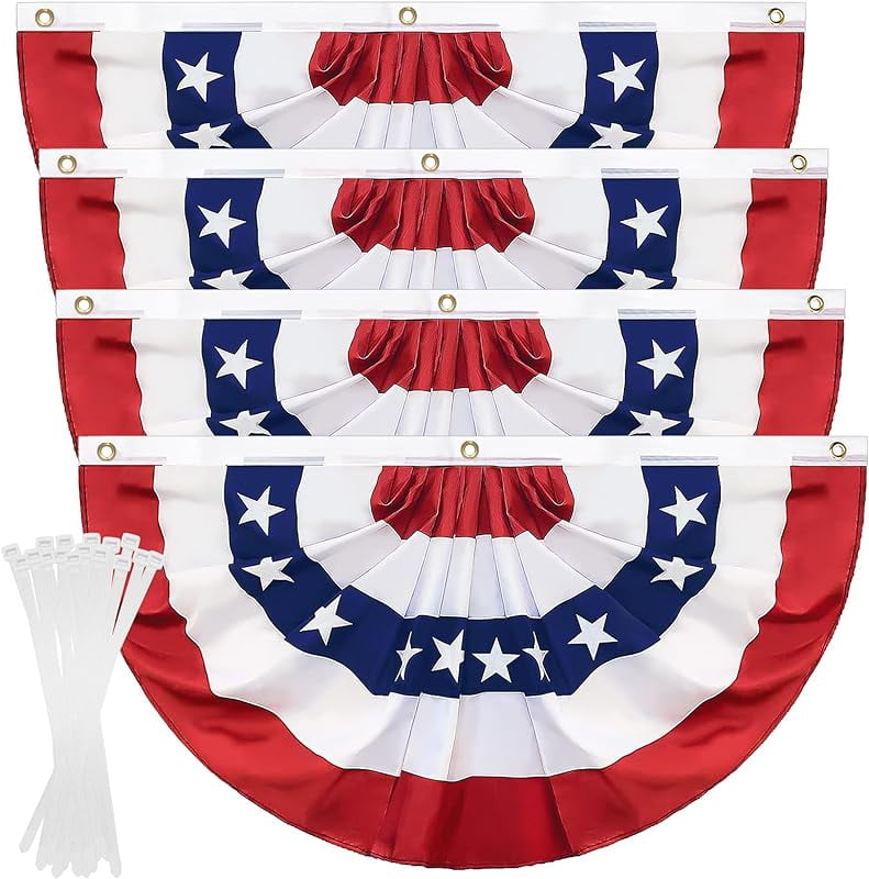 4 Pack 2 X 4FT American Flags Bunting, USA Pleated Fan Flag with Zip ...
