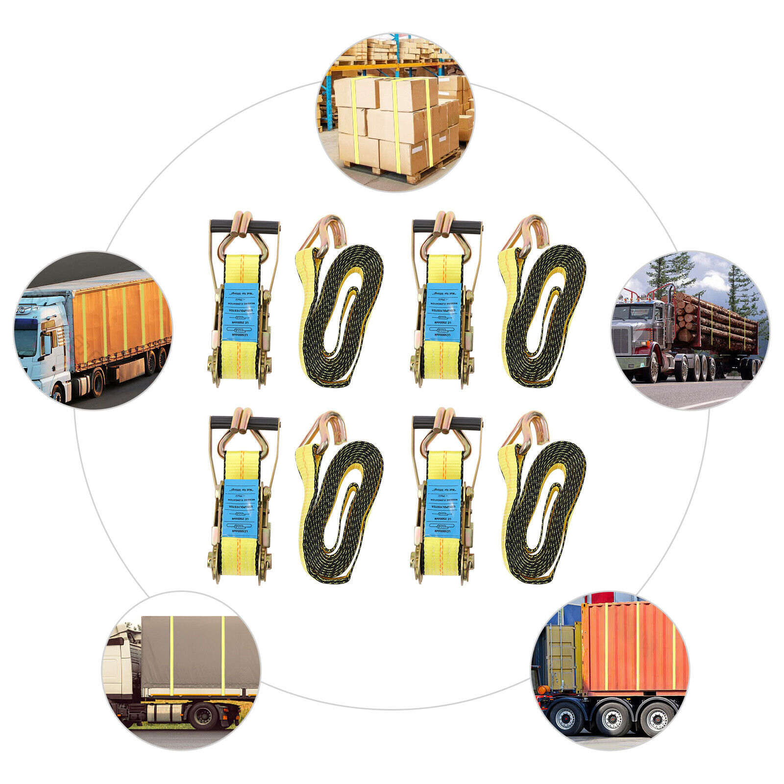 4 Pack 2" inch x 12' ft Ratchet Straps Double J Hook Tie Downs Cargo ...