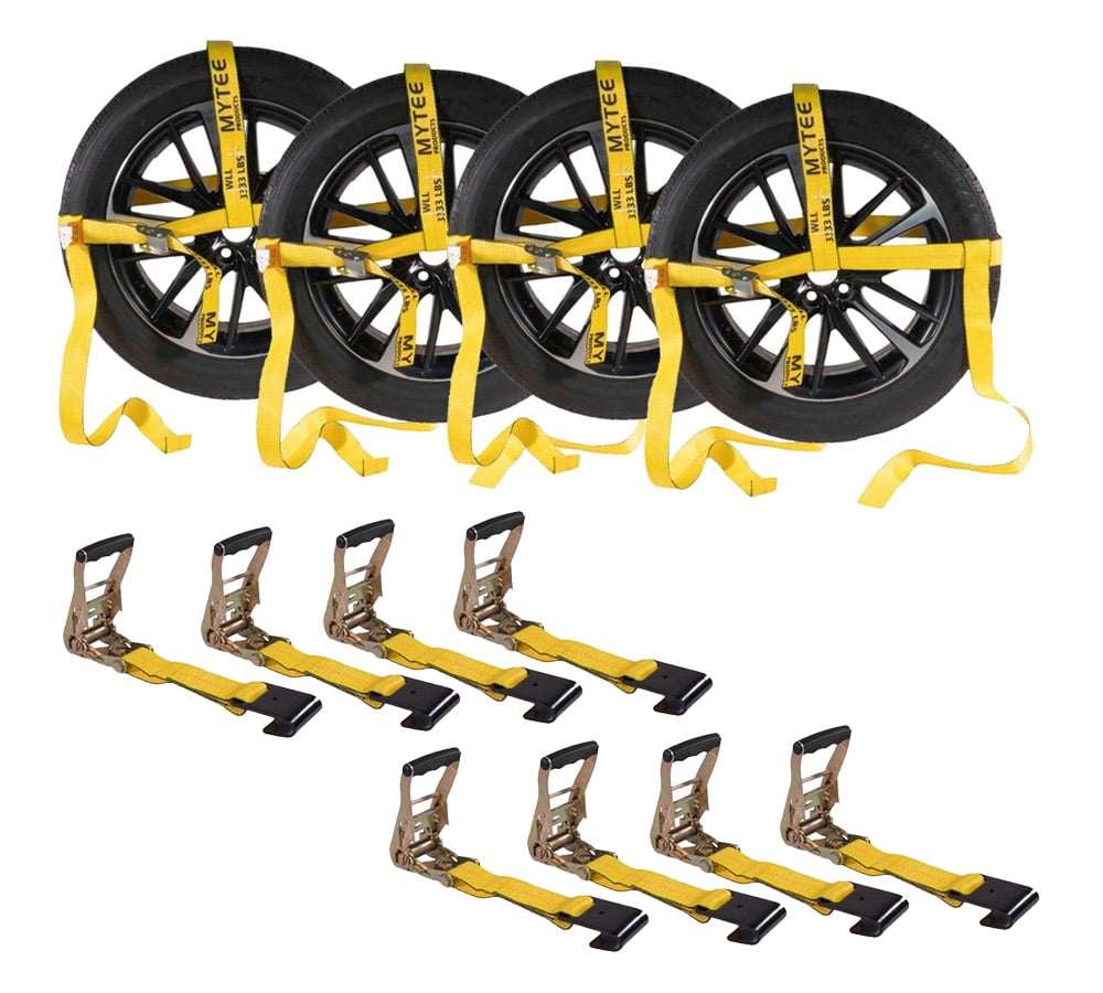 (4 Pack) 2"x10' Auto Hauling Ratchet Strap with Flat Hook - Car Wheel ...