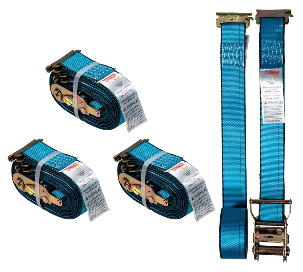 (4 Pack) 2'' x 20' E Track Straps w/ Spring E-Fittings - Blue Ratchet ...