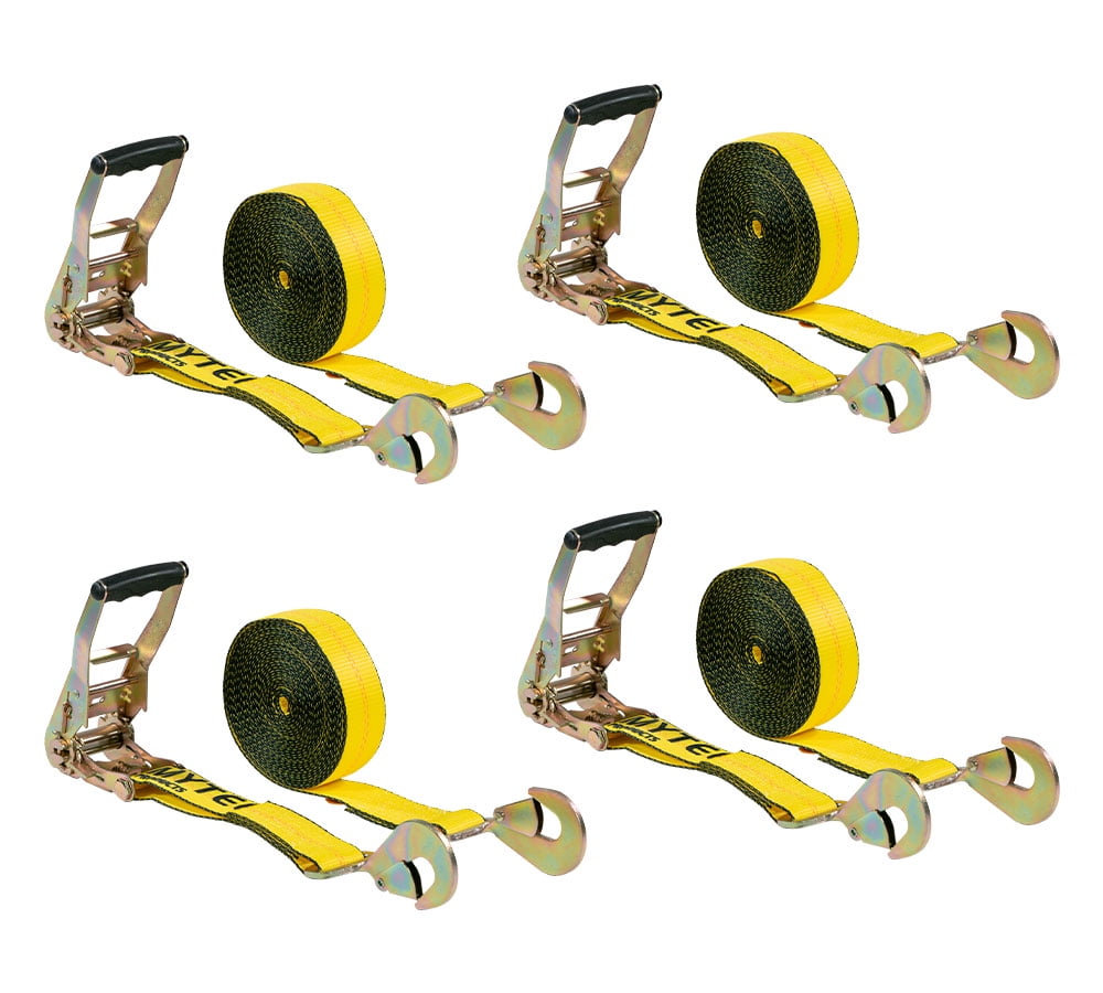 4 Pack 2" x 30' Ratchet Straps w/ Snap Hooks - 3,333 lbs WLL Yellow Car ...