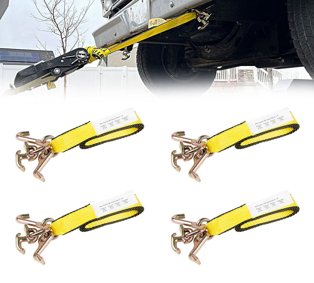 4 Pack 2" x 8' Recovery Winch Strap with RTJ Cluster Hook - Heavy-Duty ...