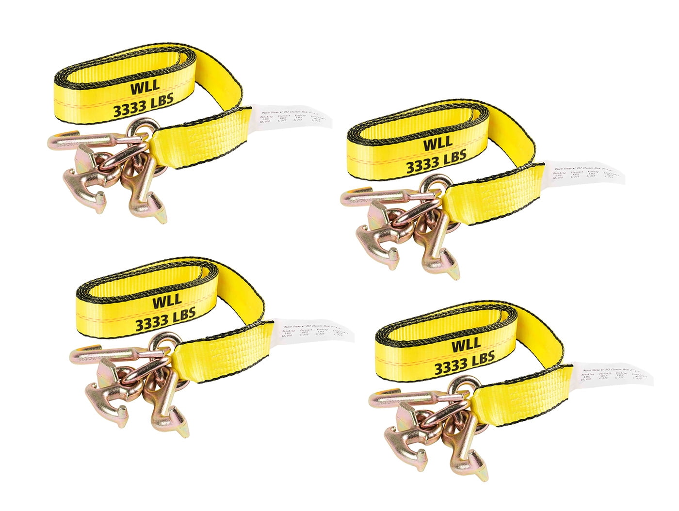 (4 Pack) 2" x 8' Recovery Winch Strap w/RTJ Cluster Hook Towing Truck ...