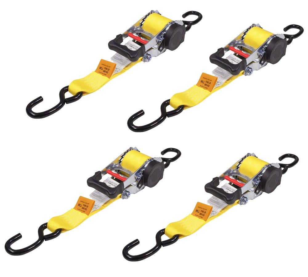 4 Pack 2" x 9.2' Bolt on Yellow Retractable Ratchet Straps for Cargo ...