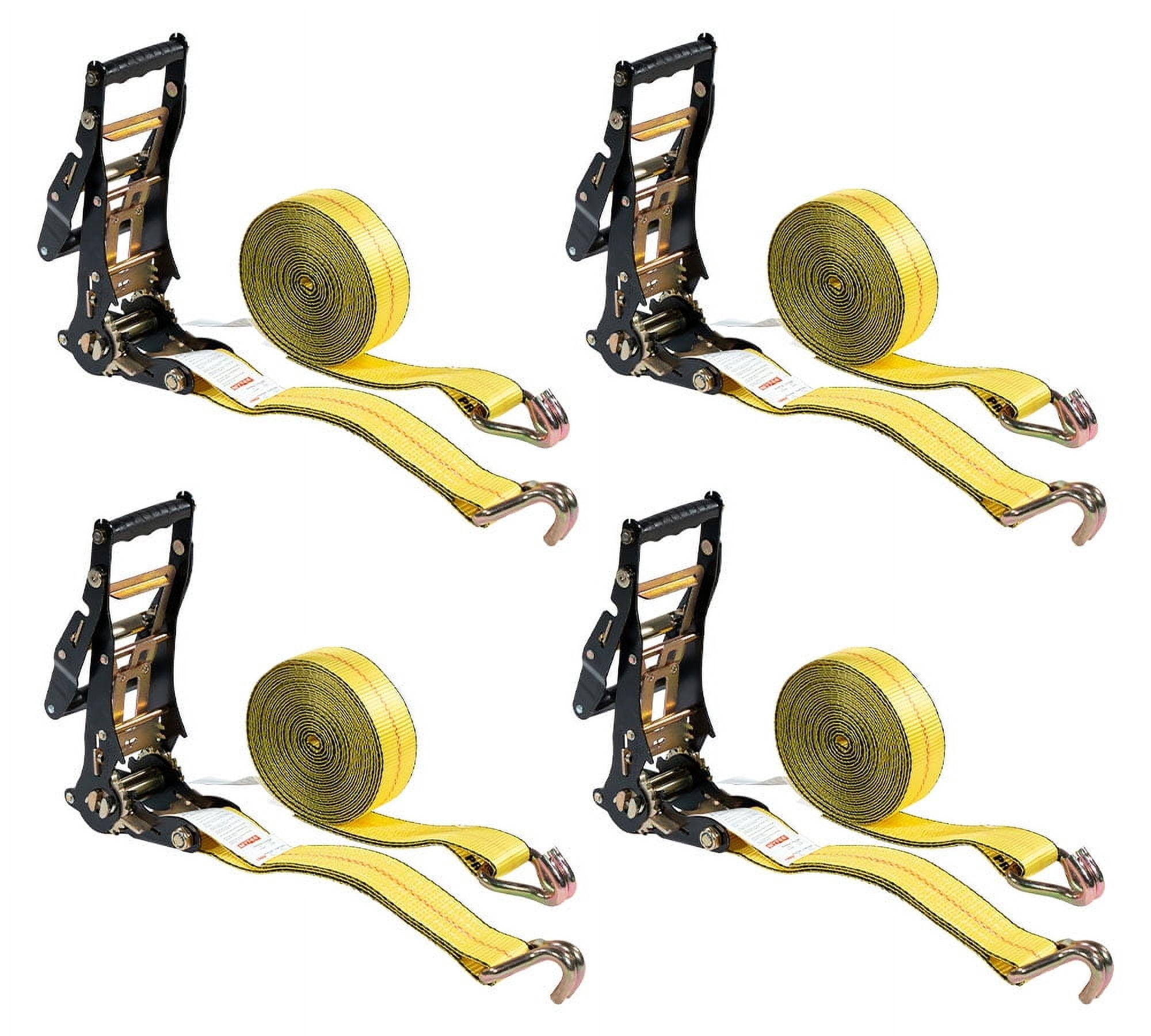 4 Pack 2"x27' Yellow Ratchet Strap with J Hooks - 10,000 Lbs Breaking ...