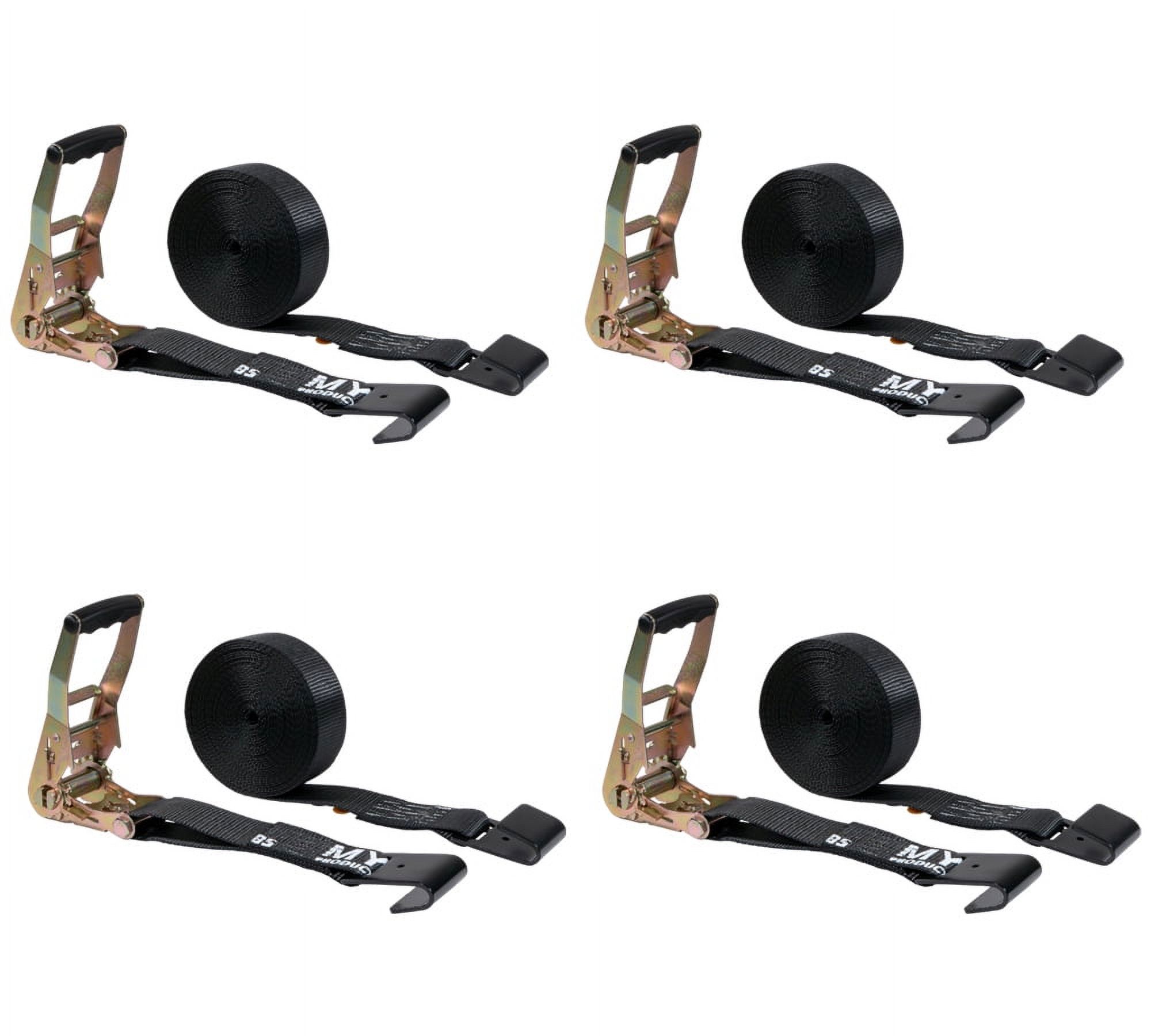 4 Pack 2"x30' Black Ratchet Straps with Flat Hooks - 3,333 Lbs WLL ...