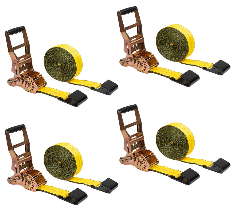 4 Pack 2" x30' Self-Tensioning Ratchet Tie Down Straps with Flat Hooks - 3,333 Lbs WLL - Heavy ...