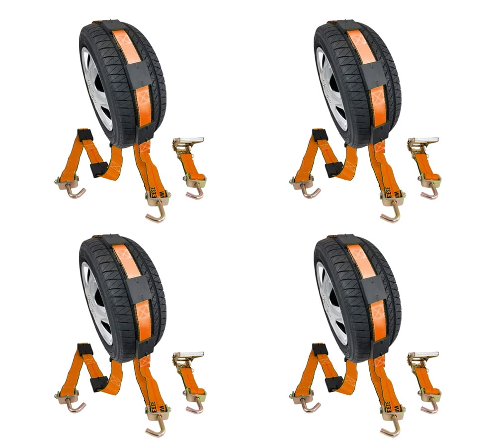 4 Pack 2"x9' Over The Wheel Tire Straps w/ Ratchet, Swivel J Hook ...
