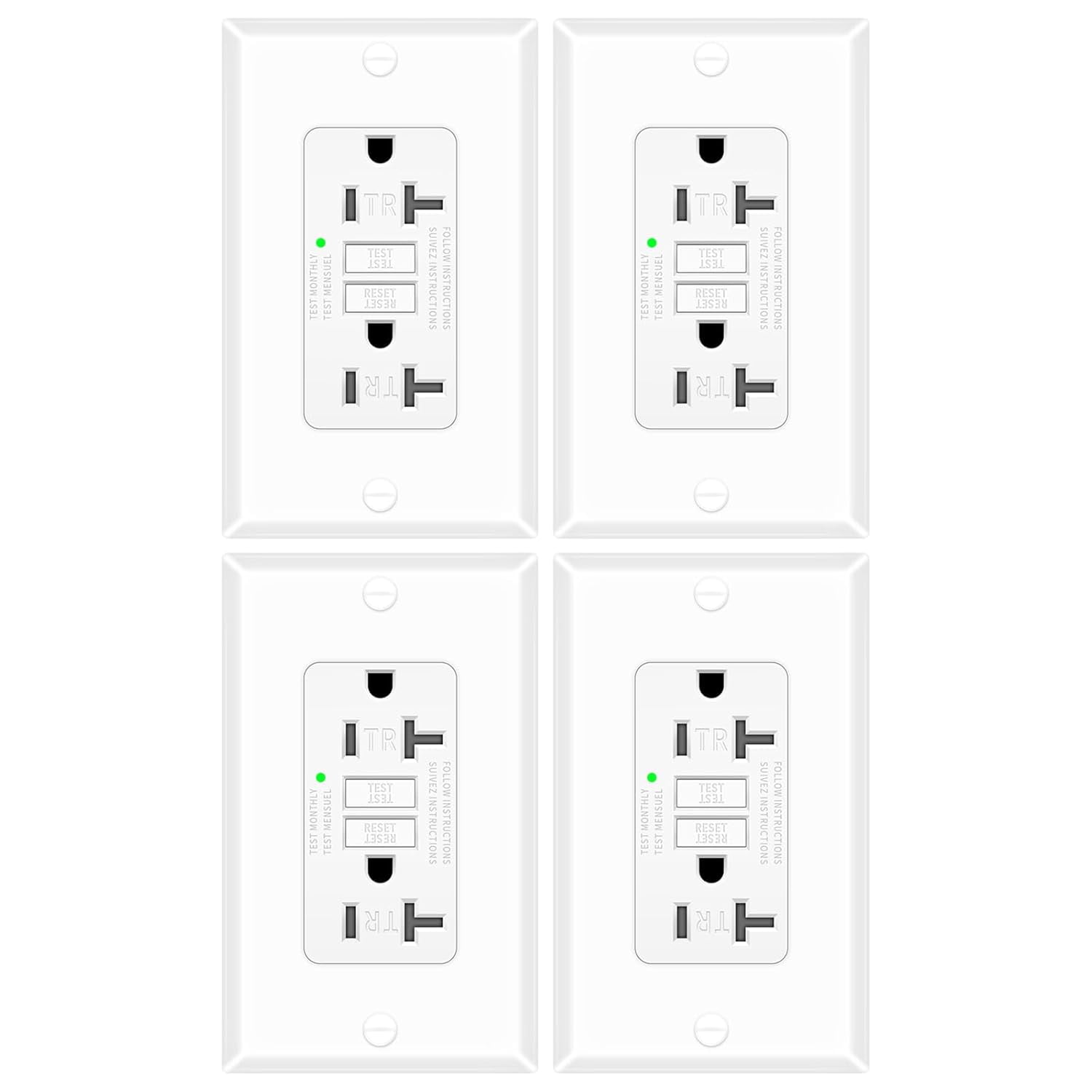 4 Pack 20 Amp GFCI Outlet, Self-Test Ground Fault Protector with LED ...