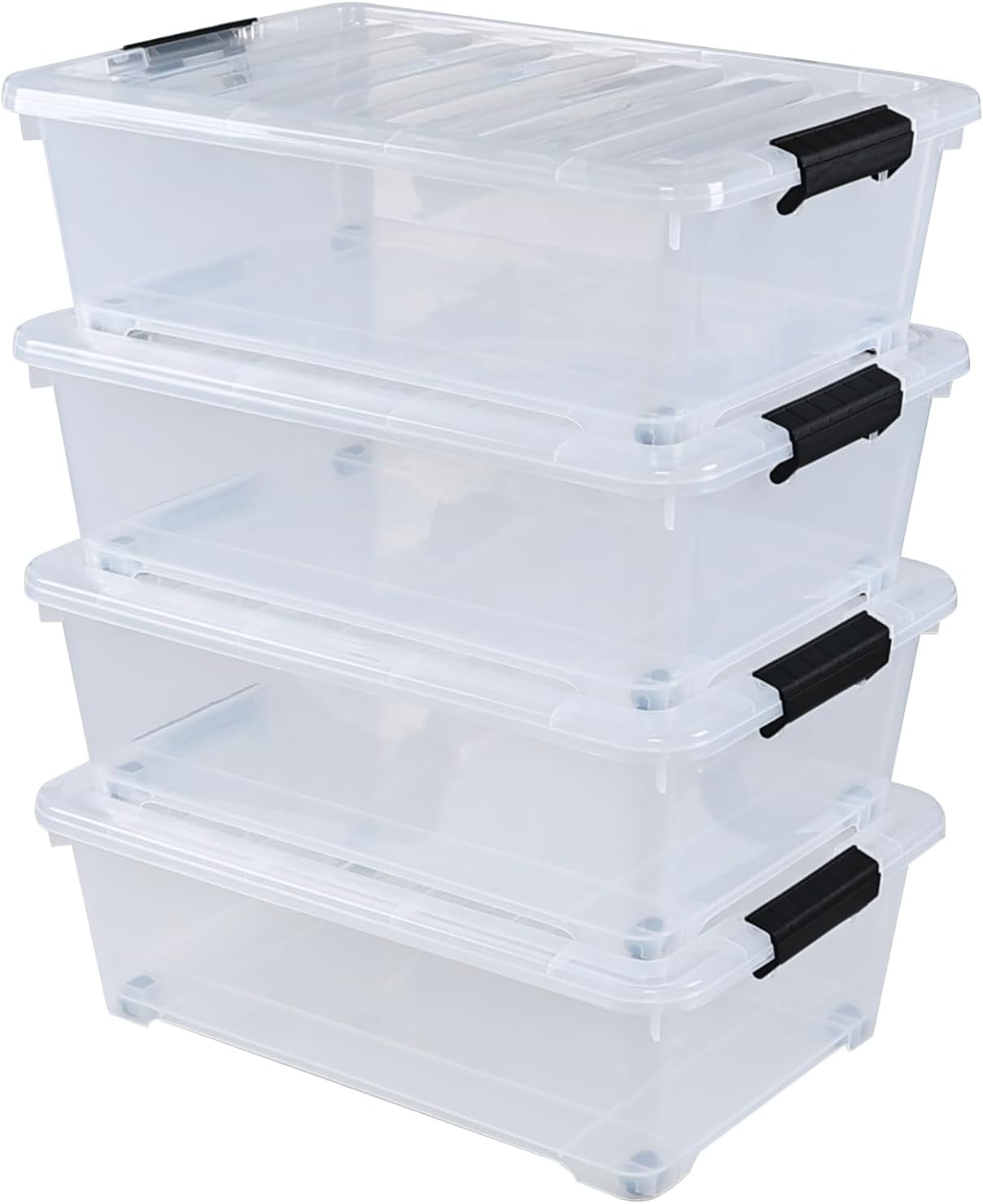 4-Pack 20 L Clear Underbed Storage Container, Plastic Under Bed Storage ...