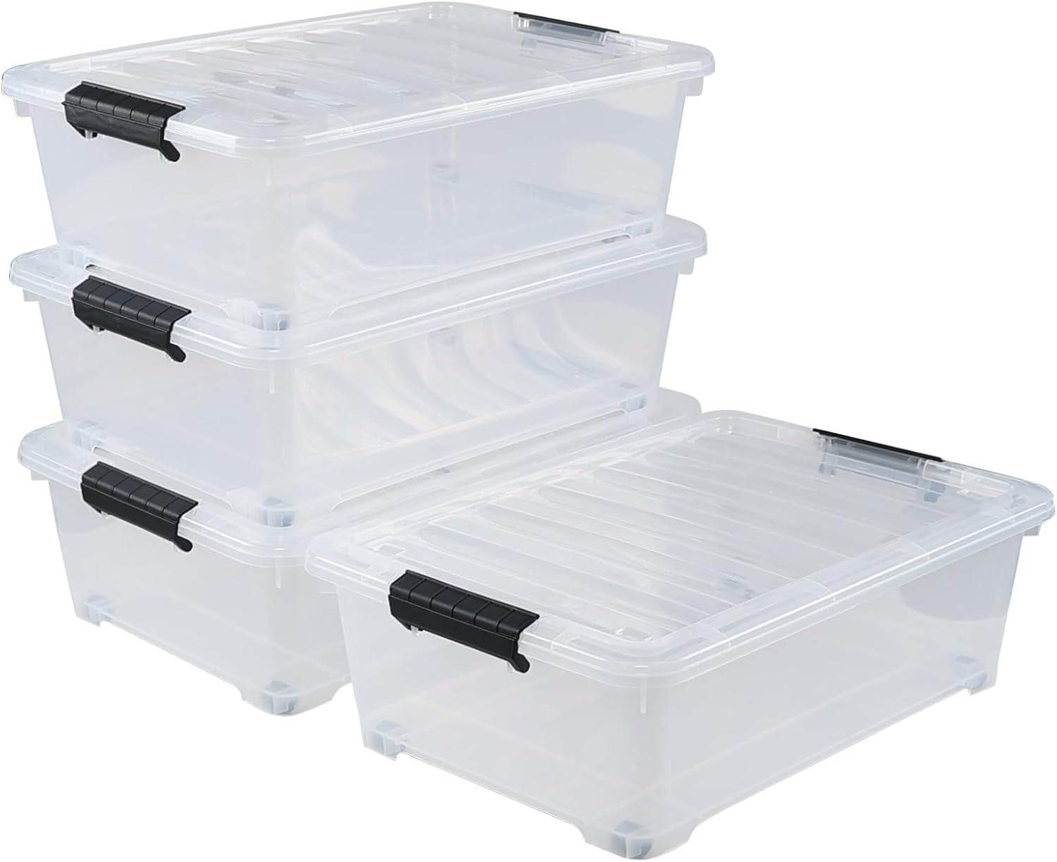 4 Pack 20 L Plastic Under Bed Storage Box with Lid, Clear Plastic ...