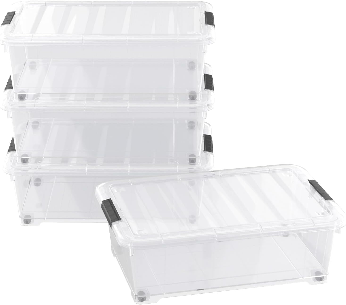 4 Pack 20 L Plastic Underbed Bins with Wheel, Clear Flat Storage ...