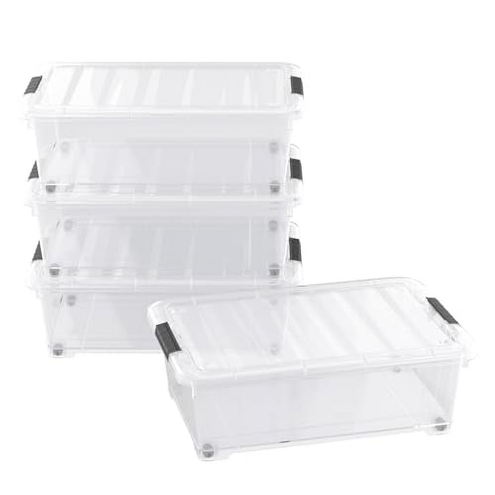 4 Pack 20 L Plastic Underbed Storage Bins, Clear Underbed Box with ...