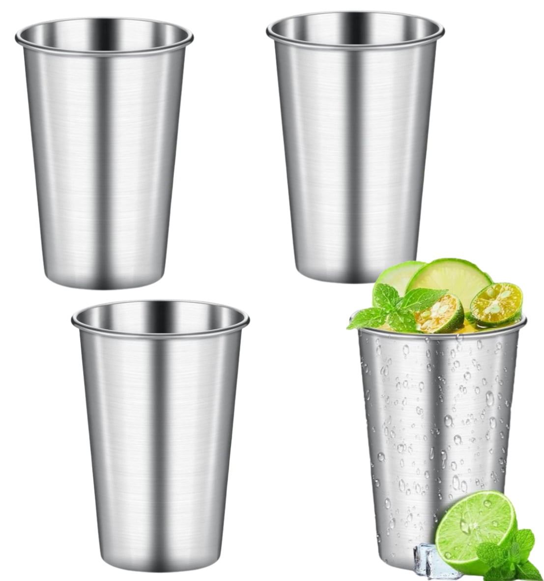 4 Pack 20 Ounce Stainless Steel Pint Cups Restaurant Grade Cups ...