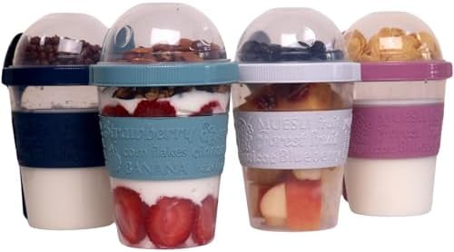 4 Pack 20 oz Breakfast On the Go Cups, Take and Go Yogurt Cup with ...