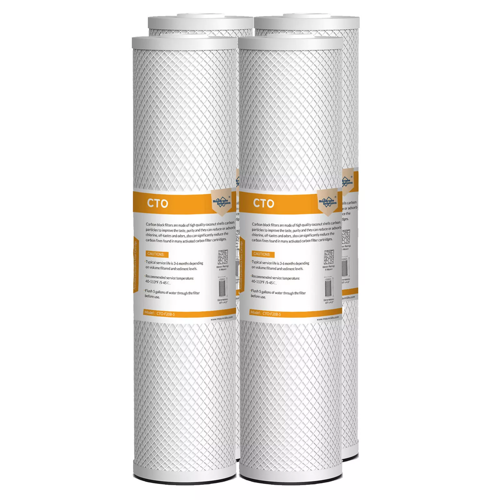 4 Pack 20"x4.5" 5 Micron CTO Carbon Block Water Filter Whole House ...