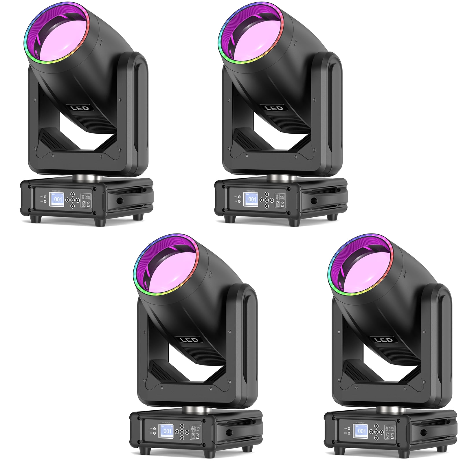 4-Pack 200W LED Moving Head Beam Light - DMX512, Auto, Sound-Activated ...
