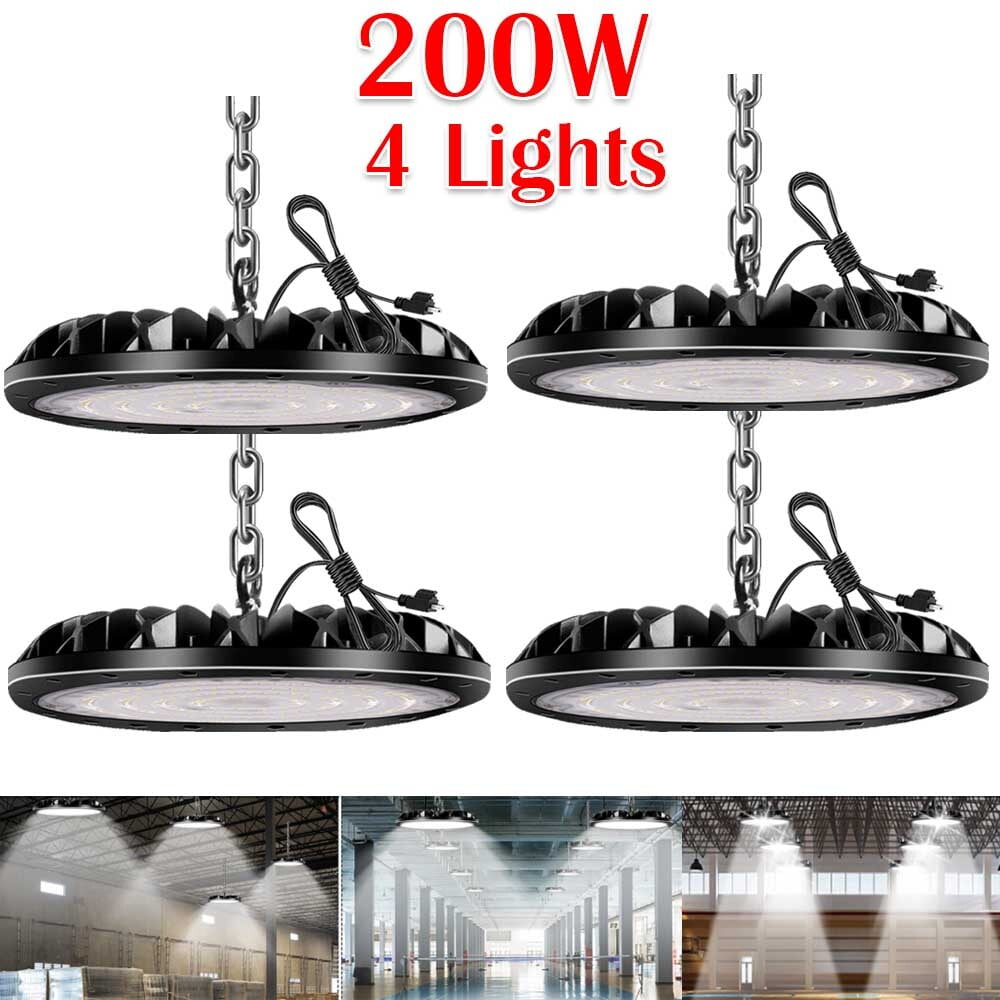 4 Pack 200W UFO LED High Bay Light Factory Warehouse Commercial Light ...