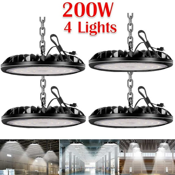 4 Pack 200W UFO LED High Bay Light Factory Warehouse Commercial Light ...