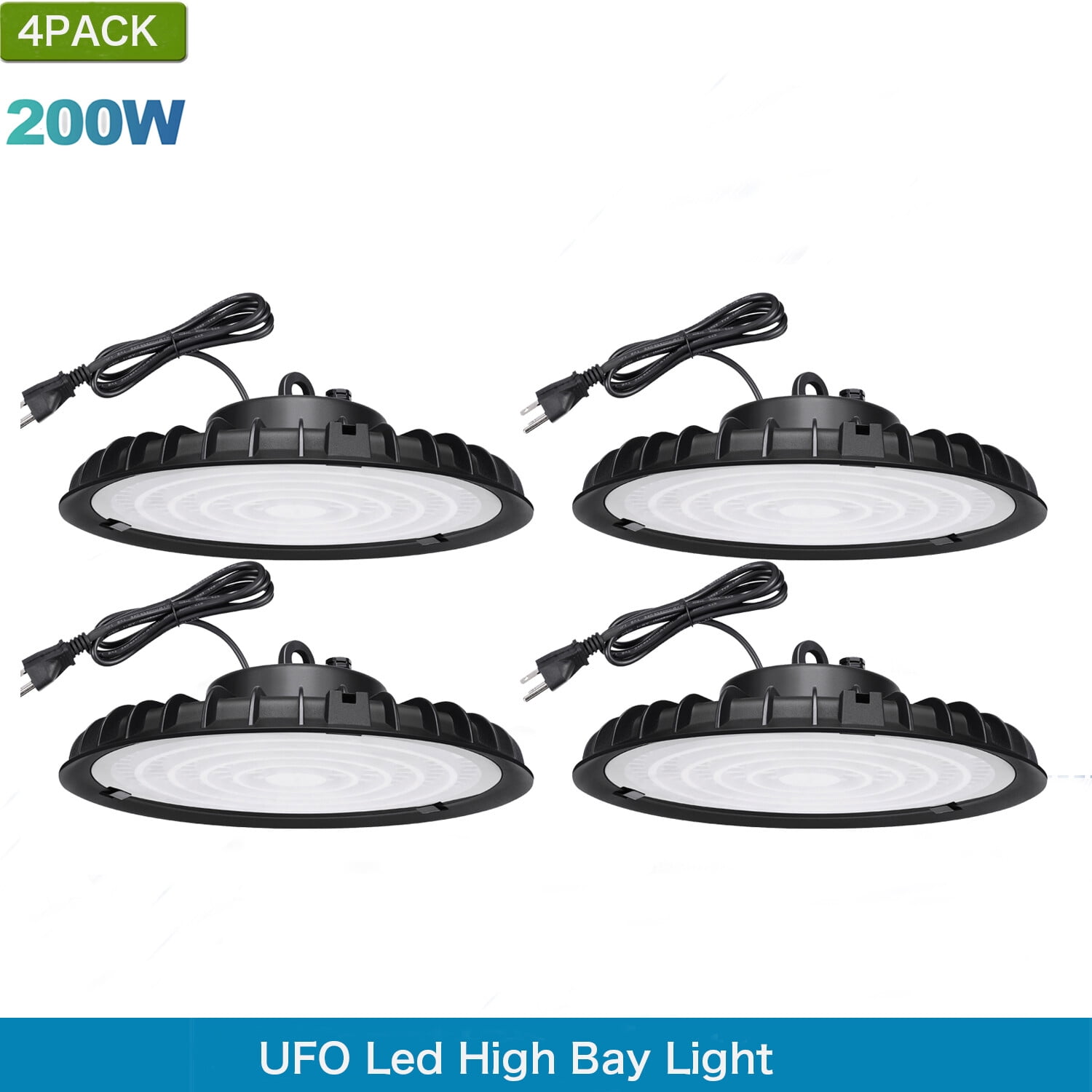 4 Pack 200W UFO Led High Bay Light Gym Factory Industrial Warehouse ...