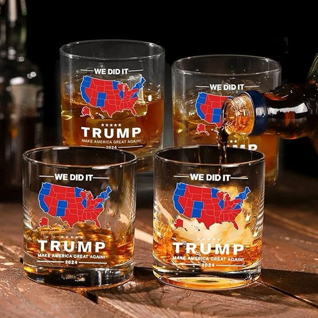 (4 Pack) 2024 US Presidential Election Map Trump Whiskey Glass 8oz MAGA ...