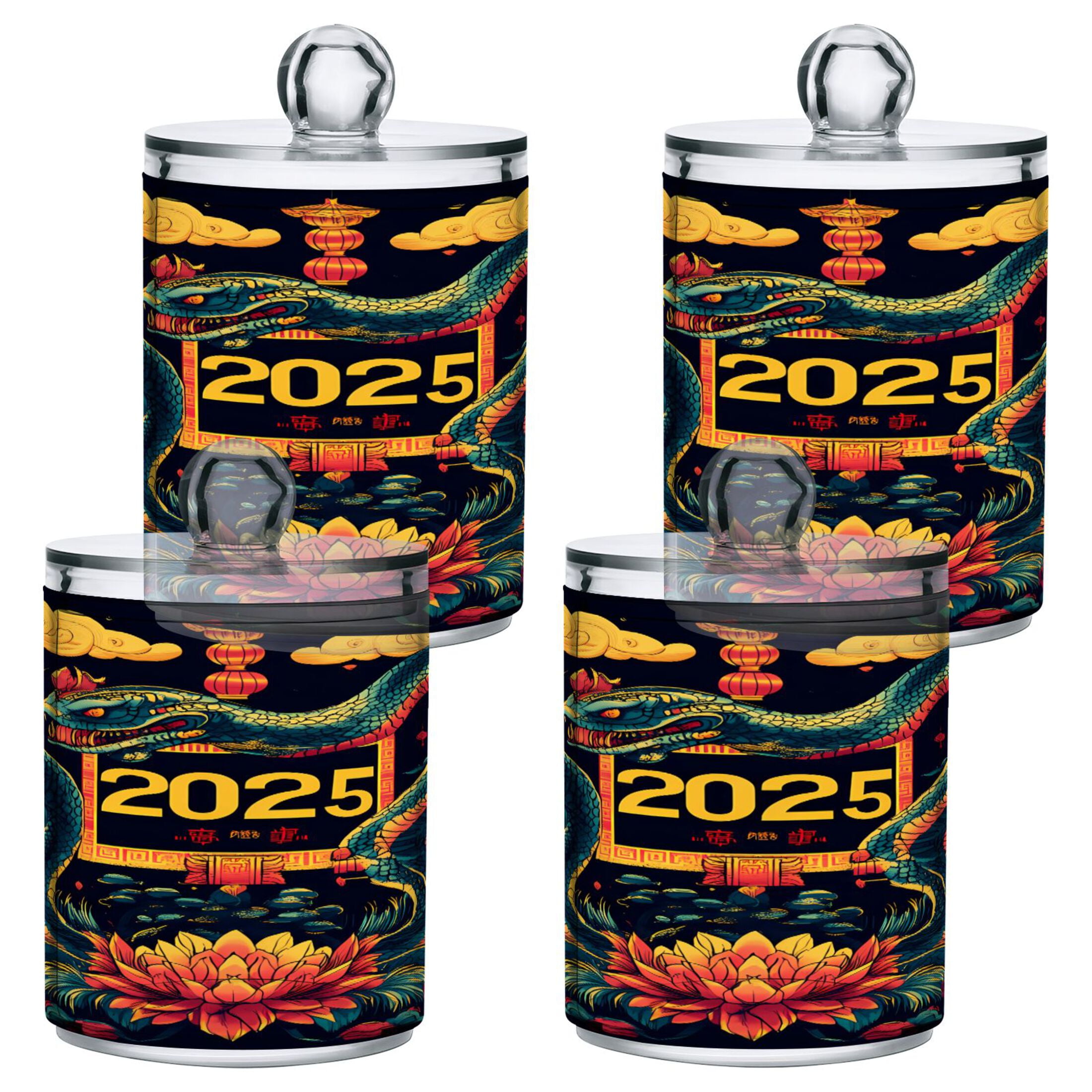 4 Pack 2025 Snake Year Qtip Holder Dispenser Clear Plastic Storage ...