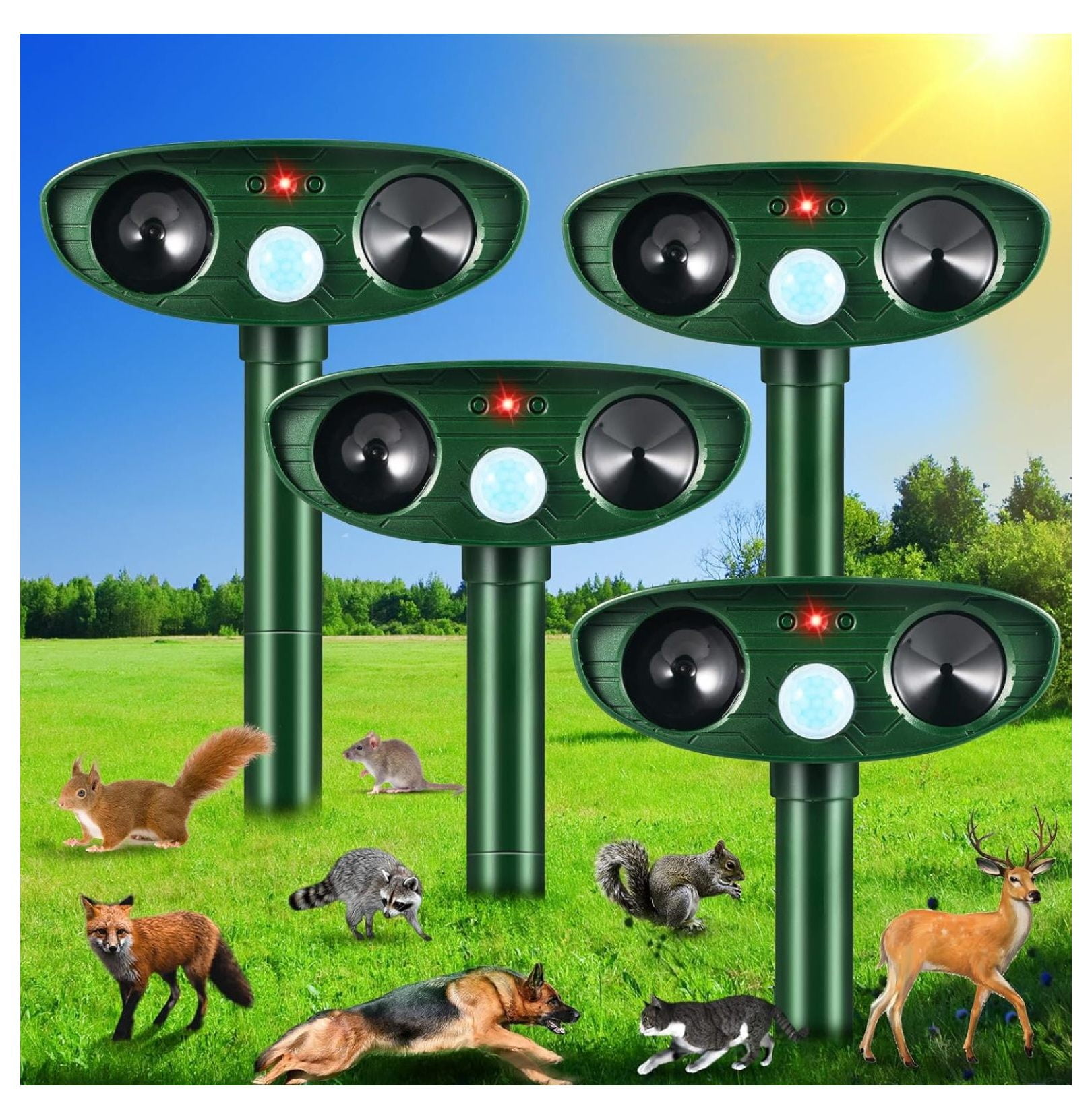 4 Pack 2025 Solar Ultrasonic Animal Outdoor Deer Devices Detection ...