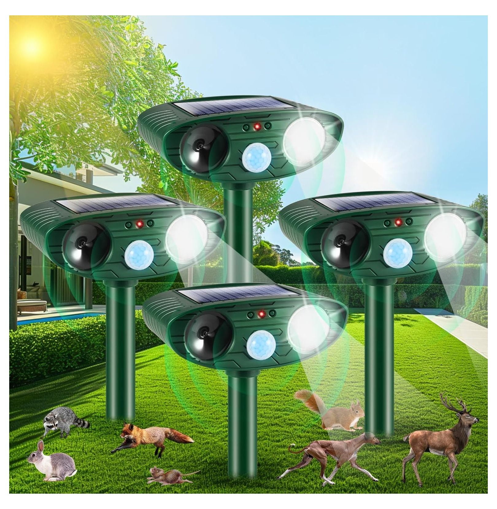 4 Pack 2025 Solar Ultrasonic Outdoor Cat Squirrel Deer Devices Skunk ...