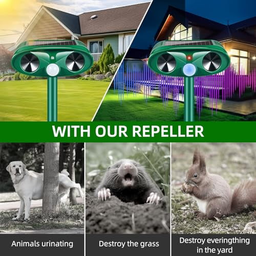 4 Pack 2025 Solar Ultrasonic Repellent Outdoor Cat Squirrel Rabbit Deer ...
