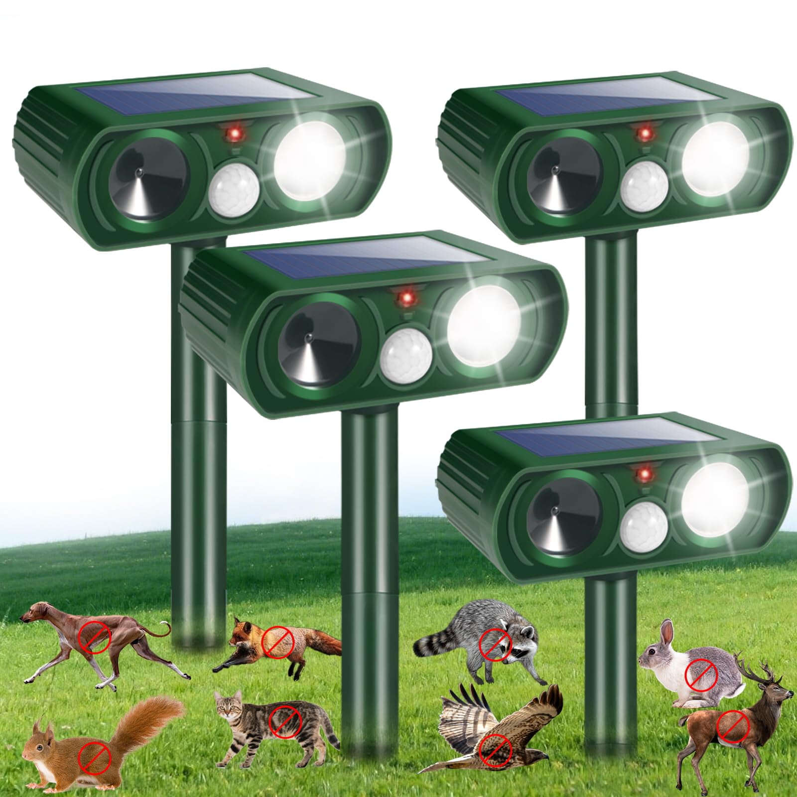 4 Pack 2025 Solar Ultrasonic Repellent Outdoor Deer Repellent Devices ...