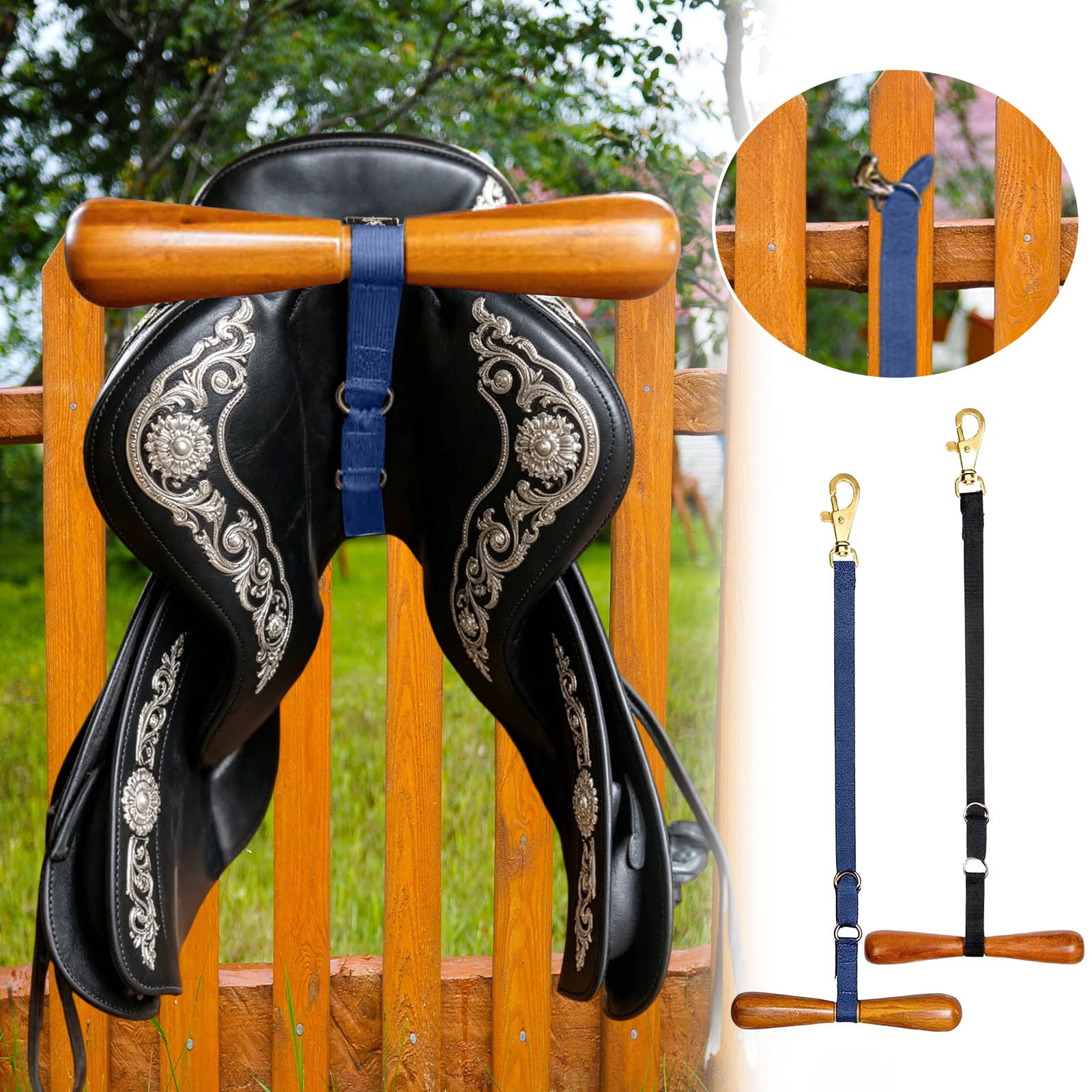 4 Pack 2026 New Wooden T Bar Saddle Hanging Strap, Portable Stable ...