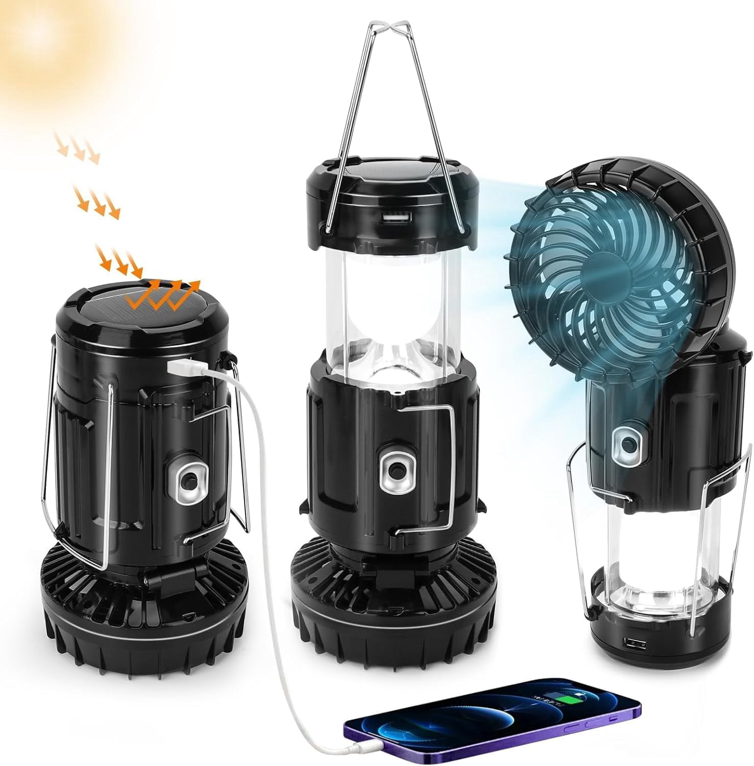 4 Pack 2026 Upgrade Solar Portable Lantern Rechargeable Fan ...