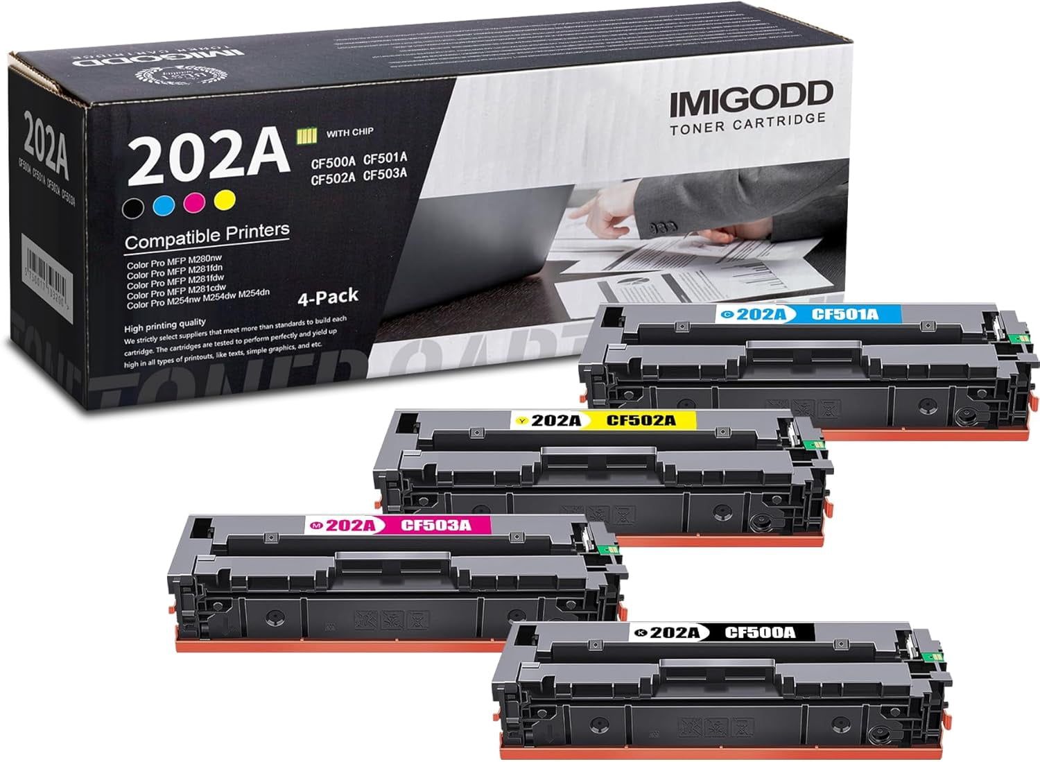 4-Pack 202A Toner Replacement for HP 202A | CF500A CF501A CF502A CF503A ...
