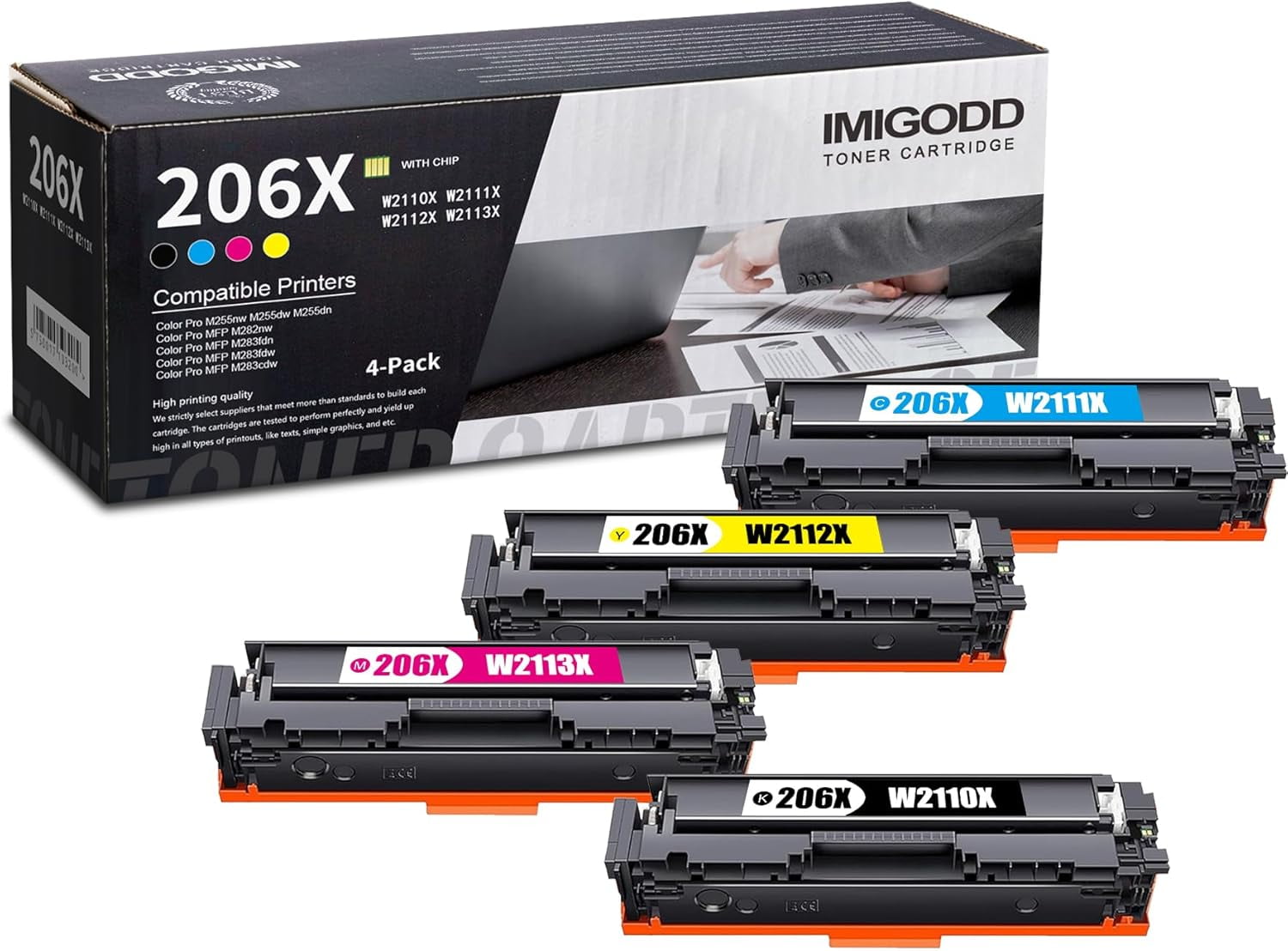 4-Pack 206X Toner Replacement for HP 206X | W2110X W2111X W2112X W2113X ...