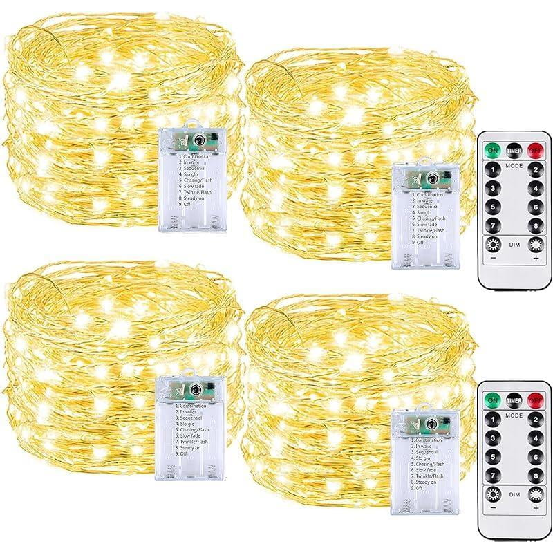 4 Pack 20FT 60 LED Fairy Lights Battery Operated with Timer, Waterproof Twinkle Lights Indoor ...