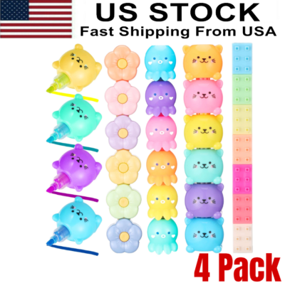 4 Pack 20Pcs Cute Mini Highlighter Pens Stackable Kawaii Marker Pens ...
